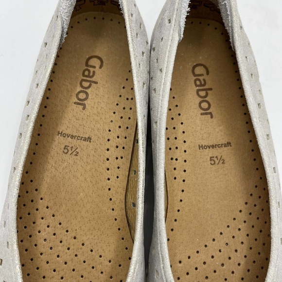 Gabor | Shoes | Gabor Ruffle Ballet Flat Gold Powder Leather Perforated ...